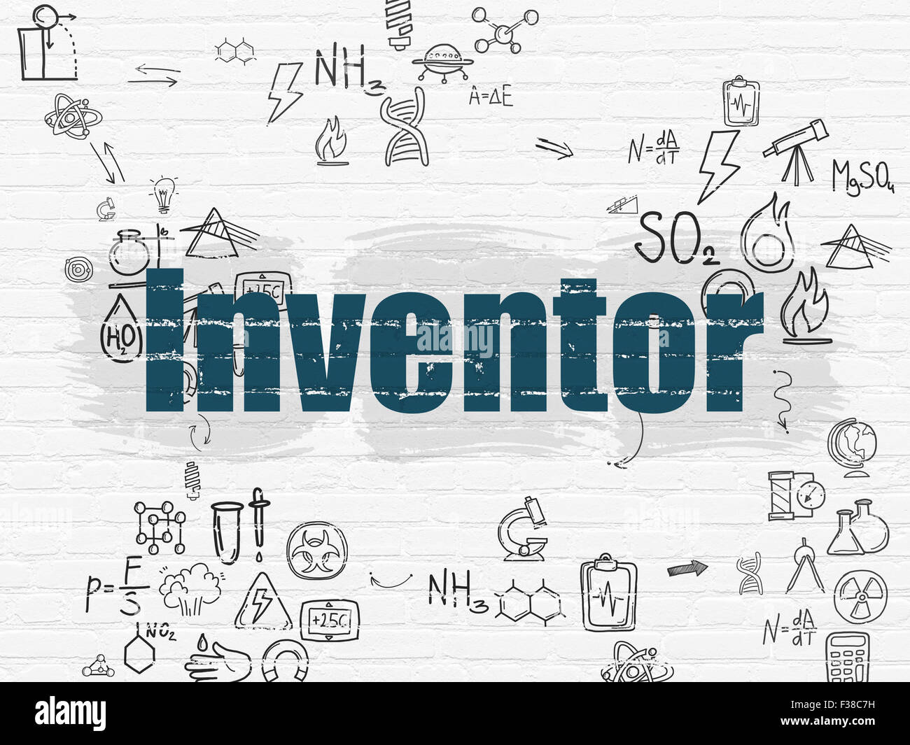 Science concept: Inventor on wall background Stock Photo - Alamy