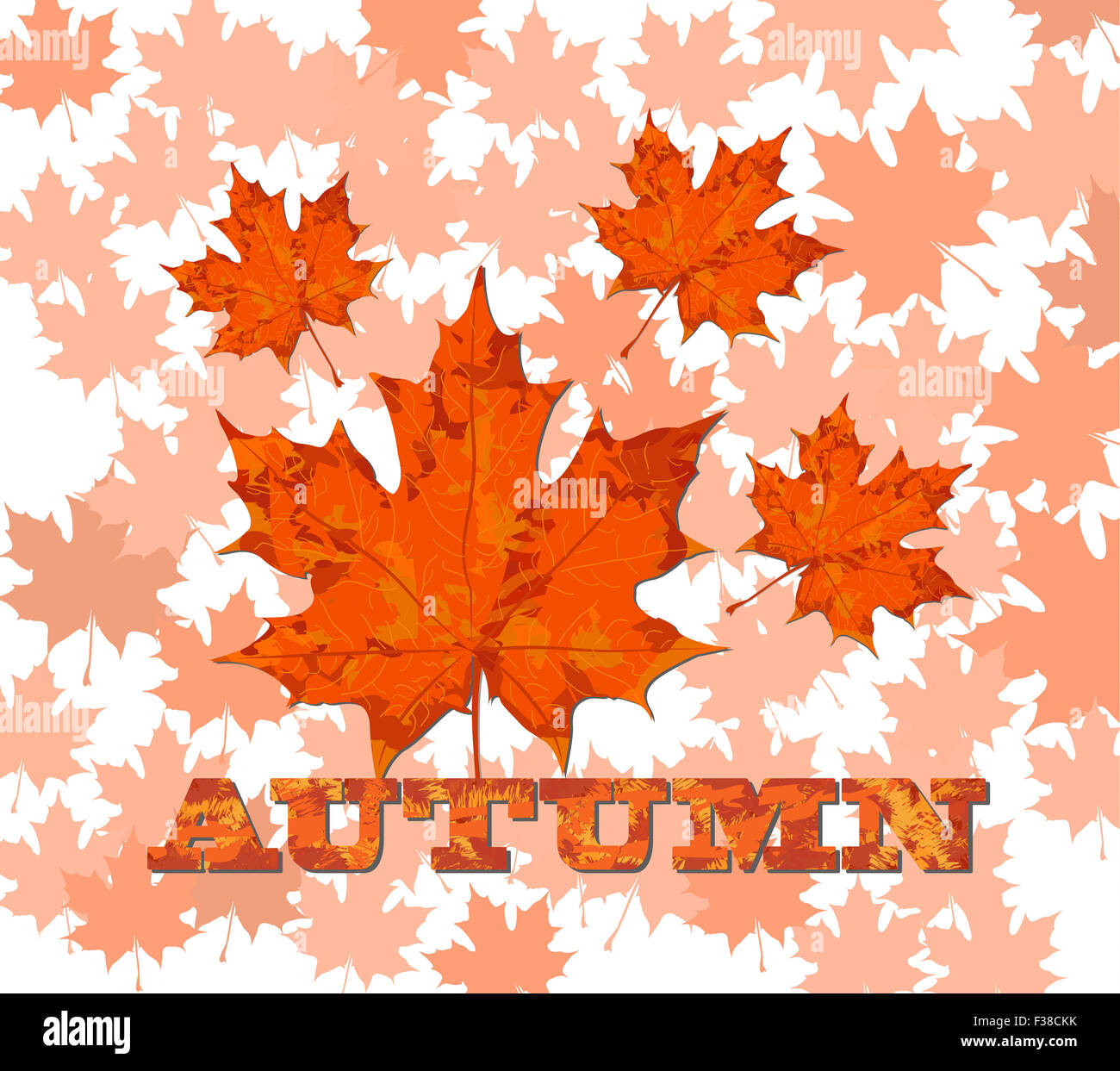 Maple leaves with background pattern and word autumn Stock Photo - Alamy