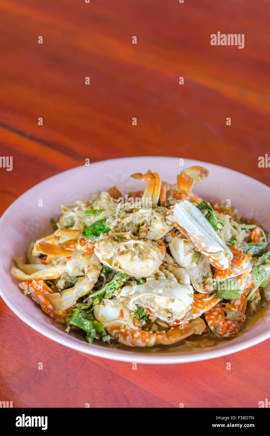 Stir fried Crab with chili & Basil leaves , spicy seafood dish Stock ...