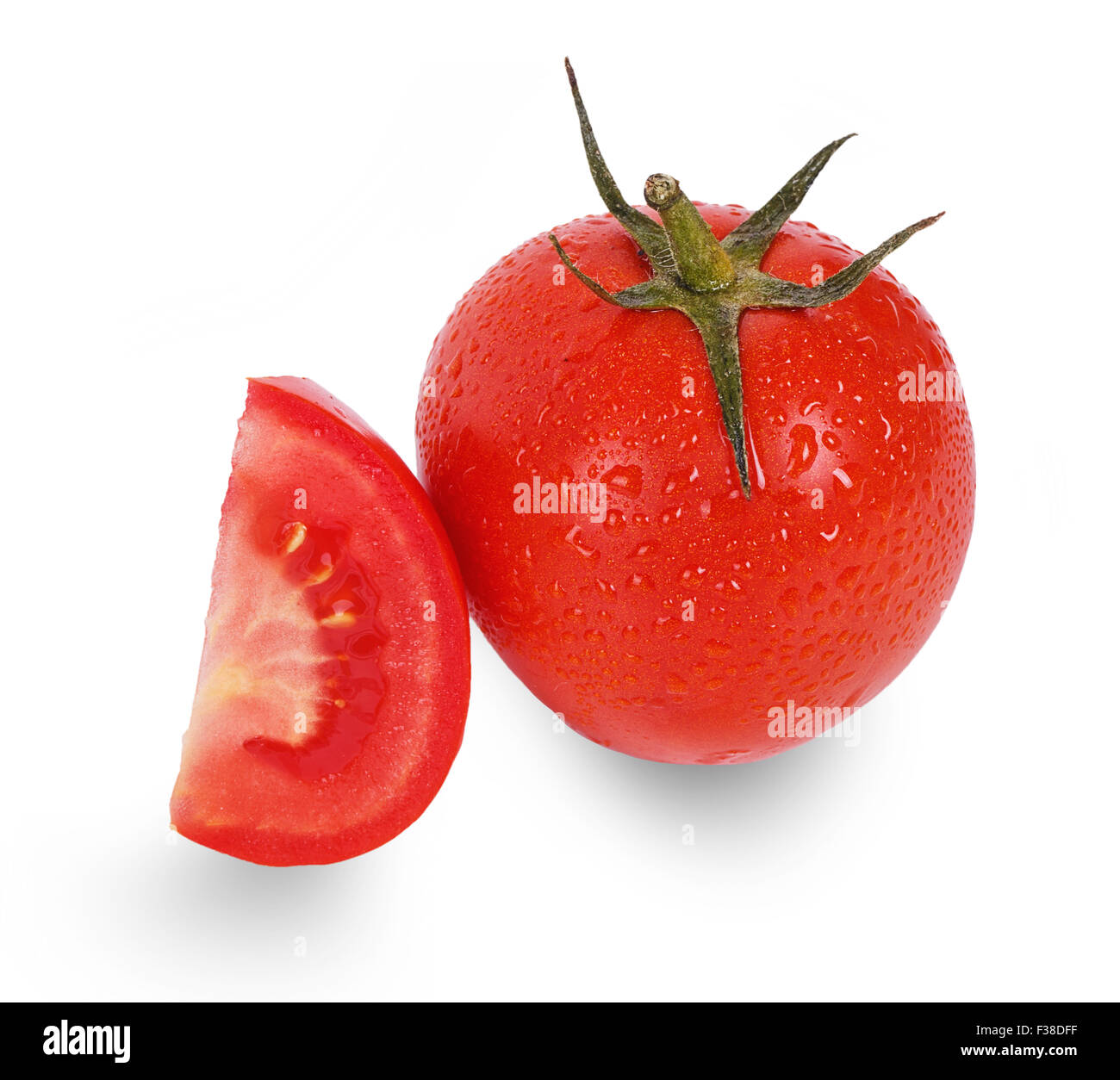 Red ripe tomato with drops isolated on white background Stock Photo - Alamy