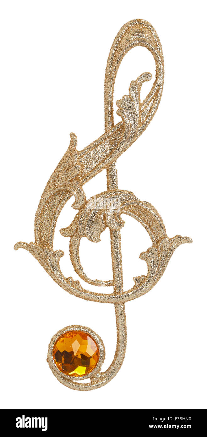 Golden treble clef isolated on white background Stock Photo - Alamy