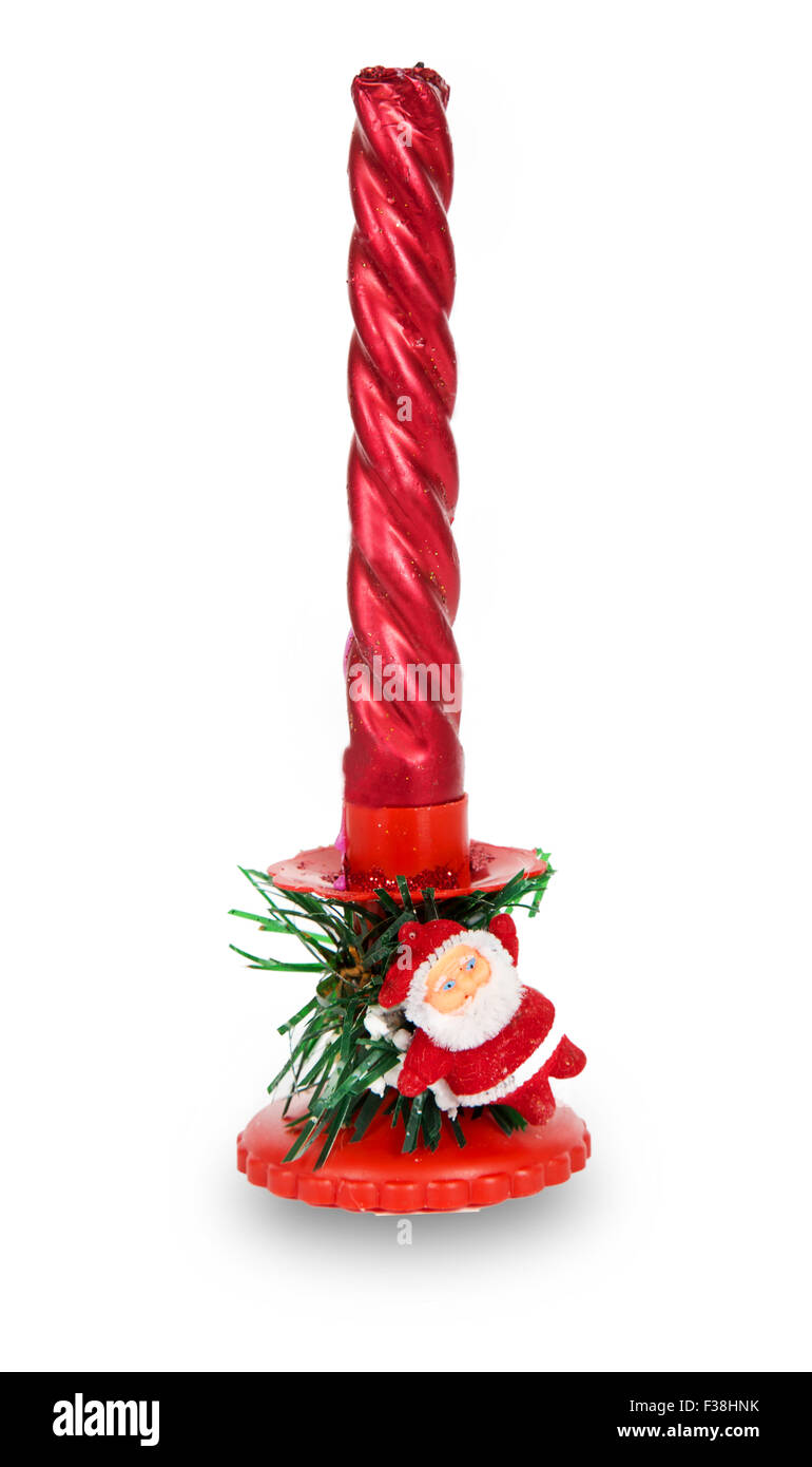 Red Christmas candle with holder isolated on white background Stock ...