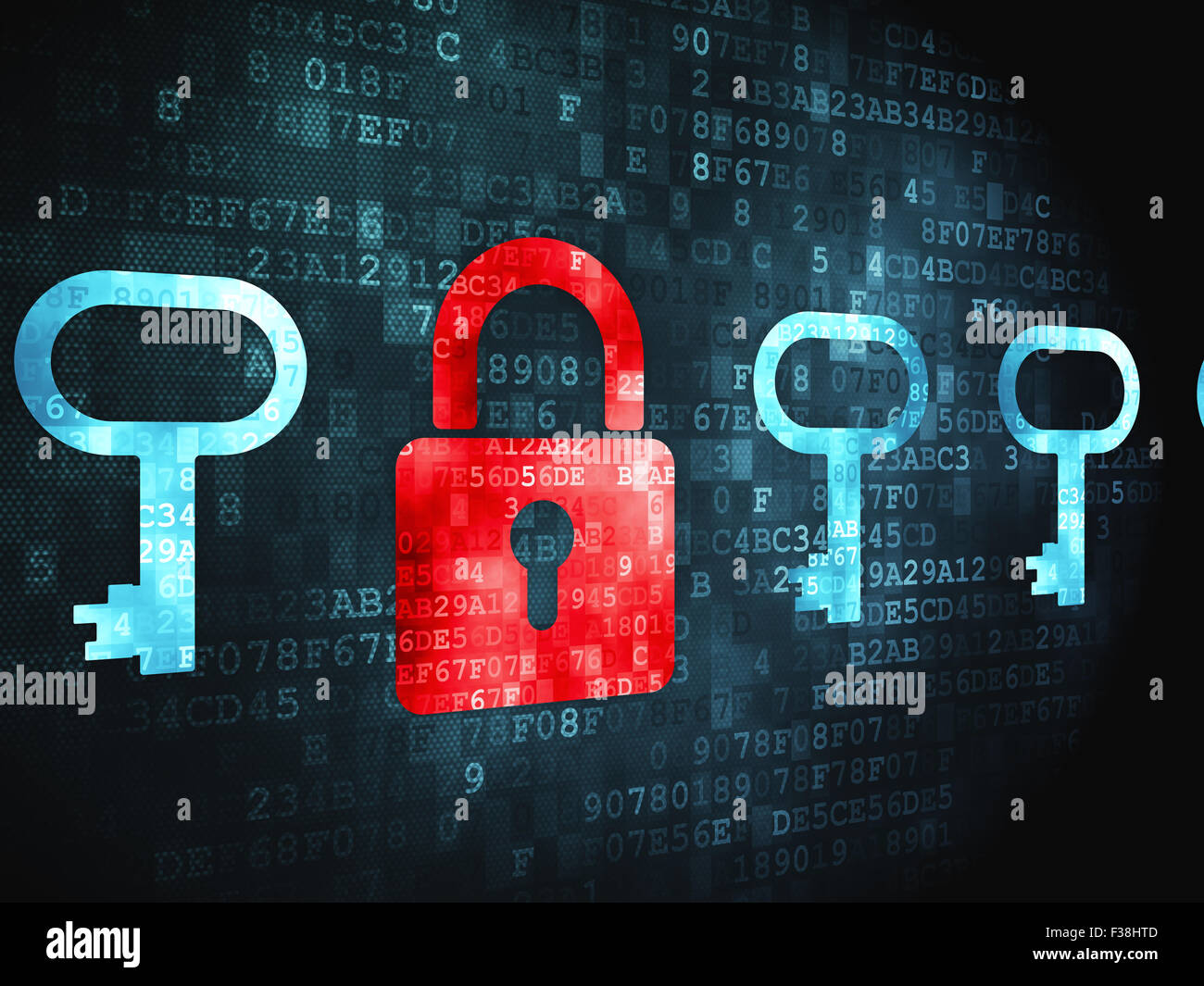 Protection concept: Padlock And Key on digital background Stock Photo ...