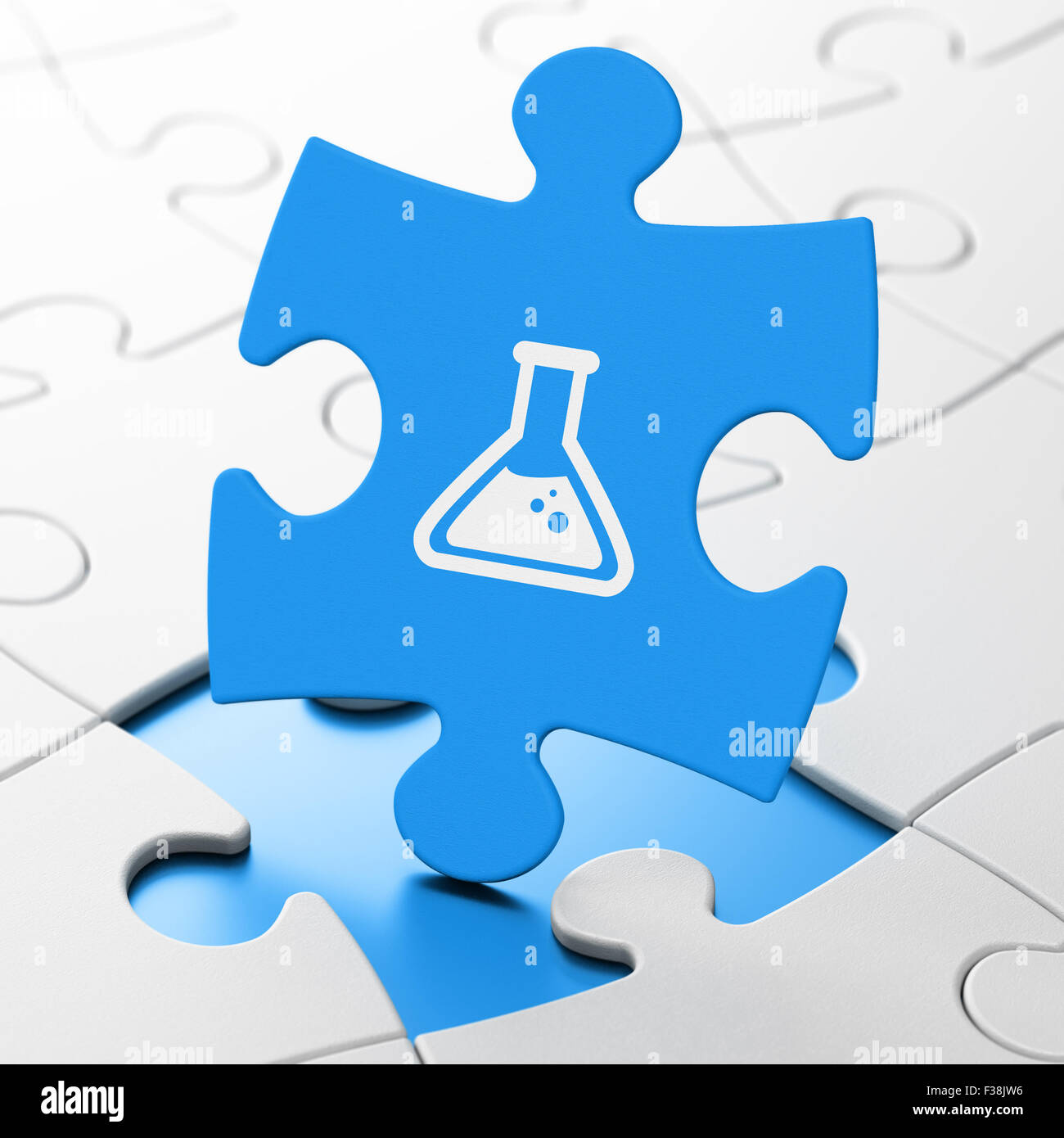 Science concept: Flask on puzzle background Stock Photo - Alamy