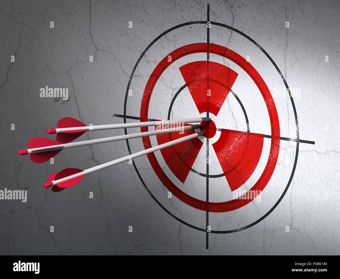 Science concept: arrows in Radiation target on wall background Stock ...