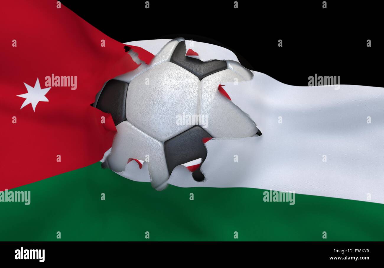 Flag of Jordan and soccer ball, hole in flag Stock Photo - Alamy