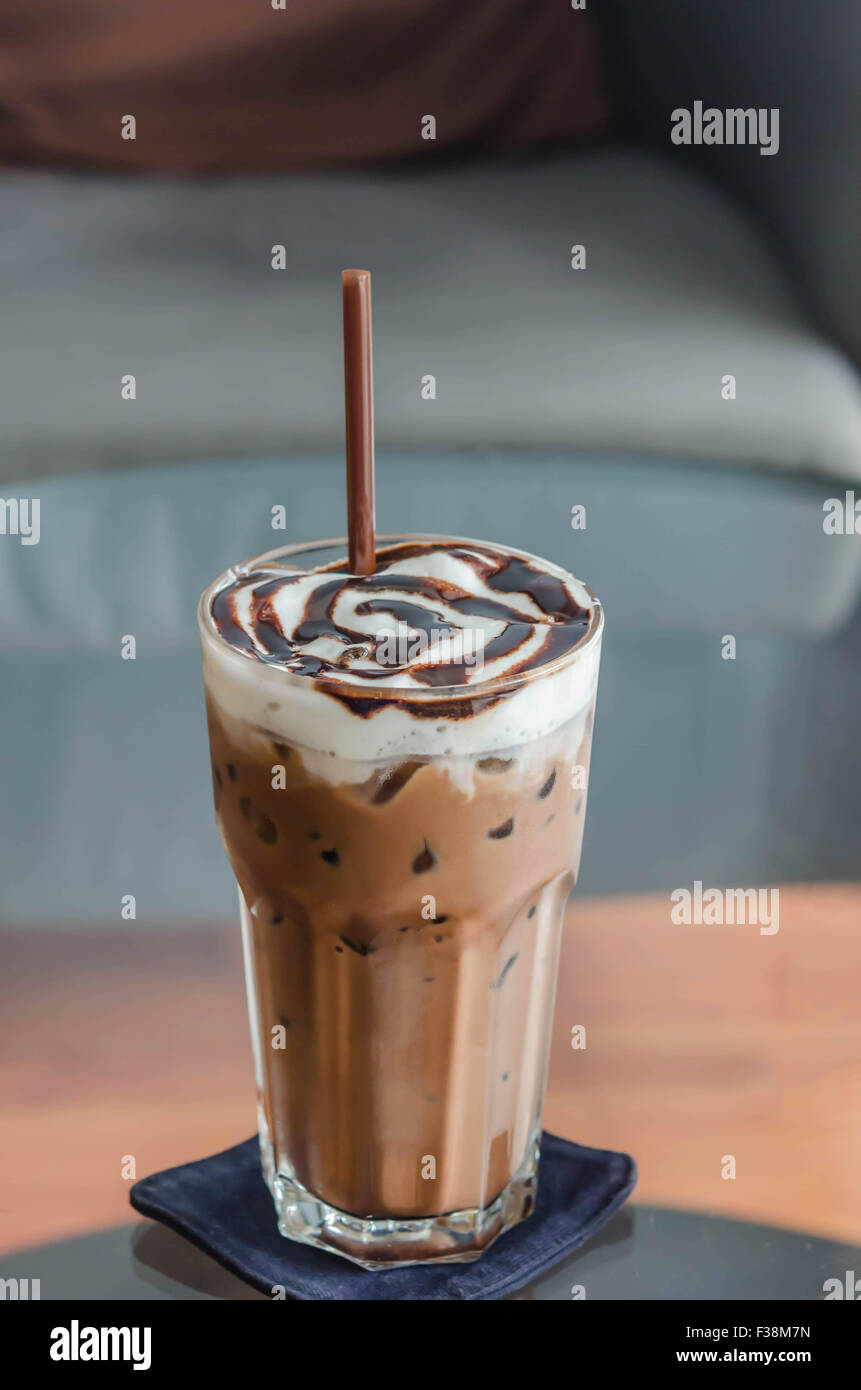 Iced Mocha Coffee in glass on the table Stock Photo - Alamy