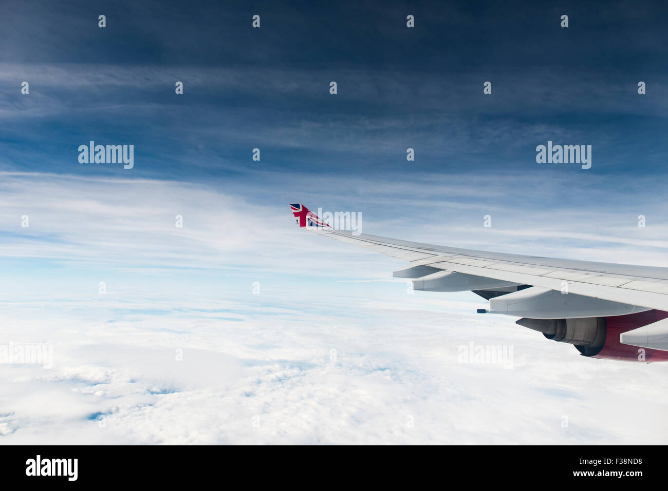Aeroplane wing view from plan window Stock Photo - Alamy