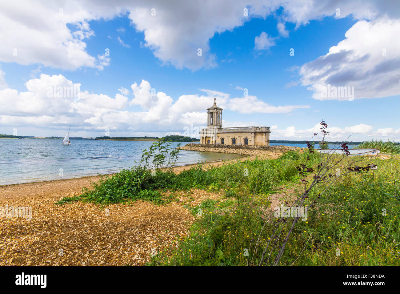 Rutland Water Reservoir and Church Stock Photo - Alamy