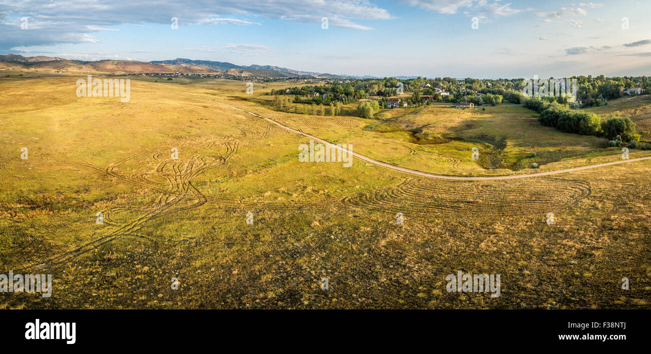 aerial panorama of foothills prairie along Front Range of Rocky ...