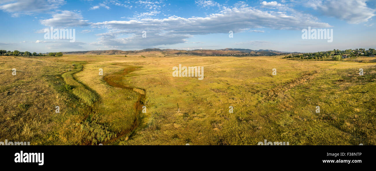 aerial panorama of foothills prairie along Front Range of Rocky ...