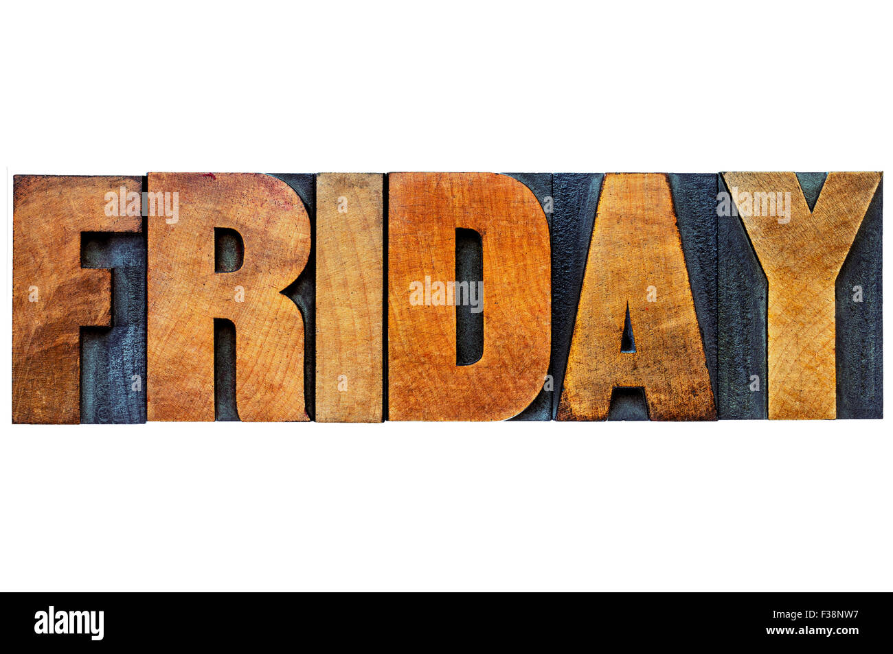 Friday word typography - isolated text in letterpress wood type ...