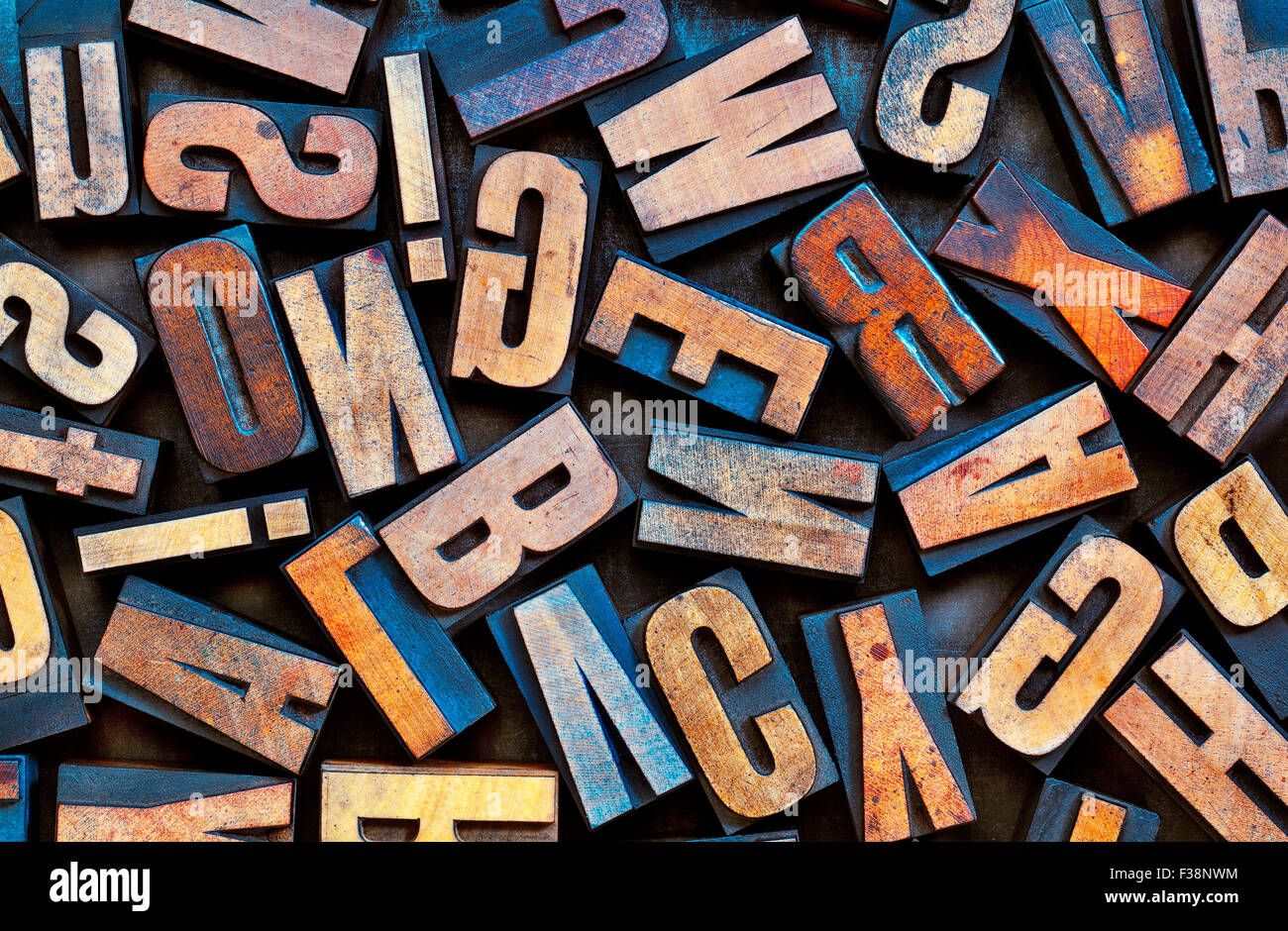 alphabet background - vintage letterpress wood printing blocks placed ...