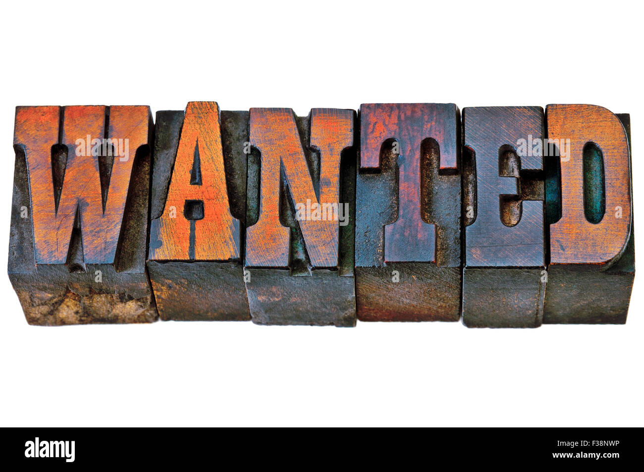 wanted word - isolated text in vintage letterpress wood type - French ...