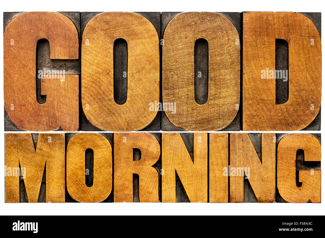 Good morning word abstract - isolated text in vintage letterpress wood ...