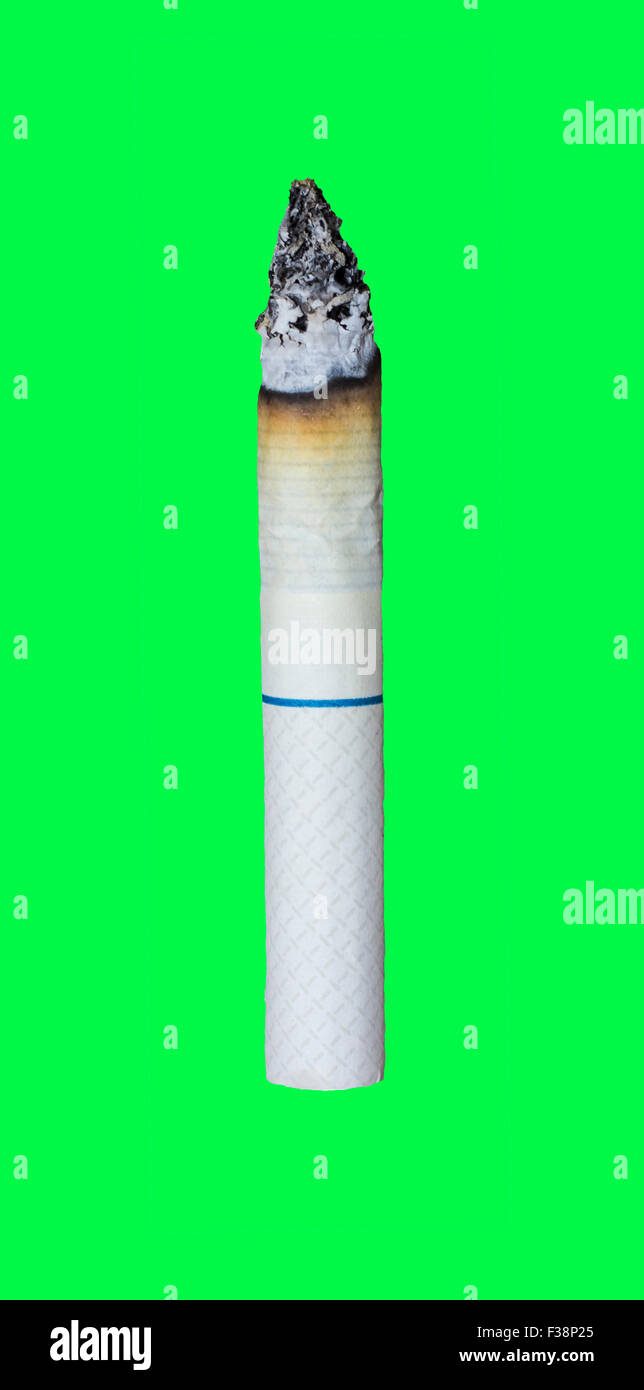 Close up of burning cigarette Isolated on green screen chroma key ...