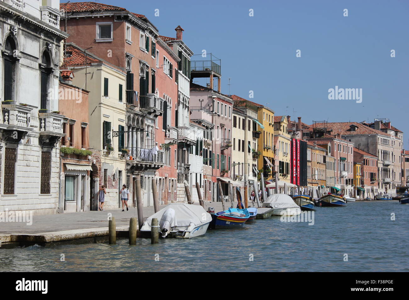 Boats parked on a street in Venice Italy Stock Photo - Alamy