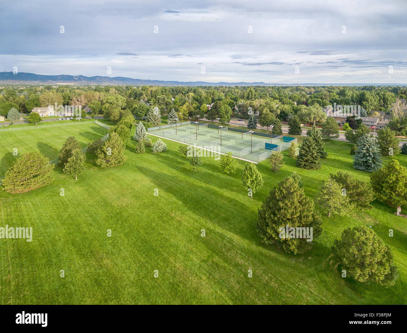 aerial view of one of parks in Fort Collins, Colorado, with a large ...