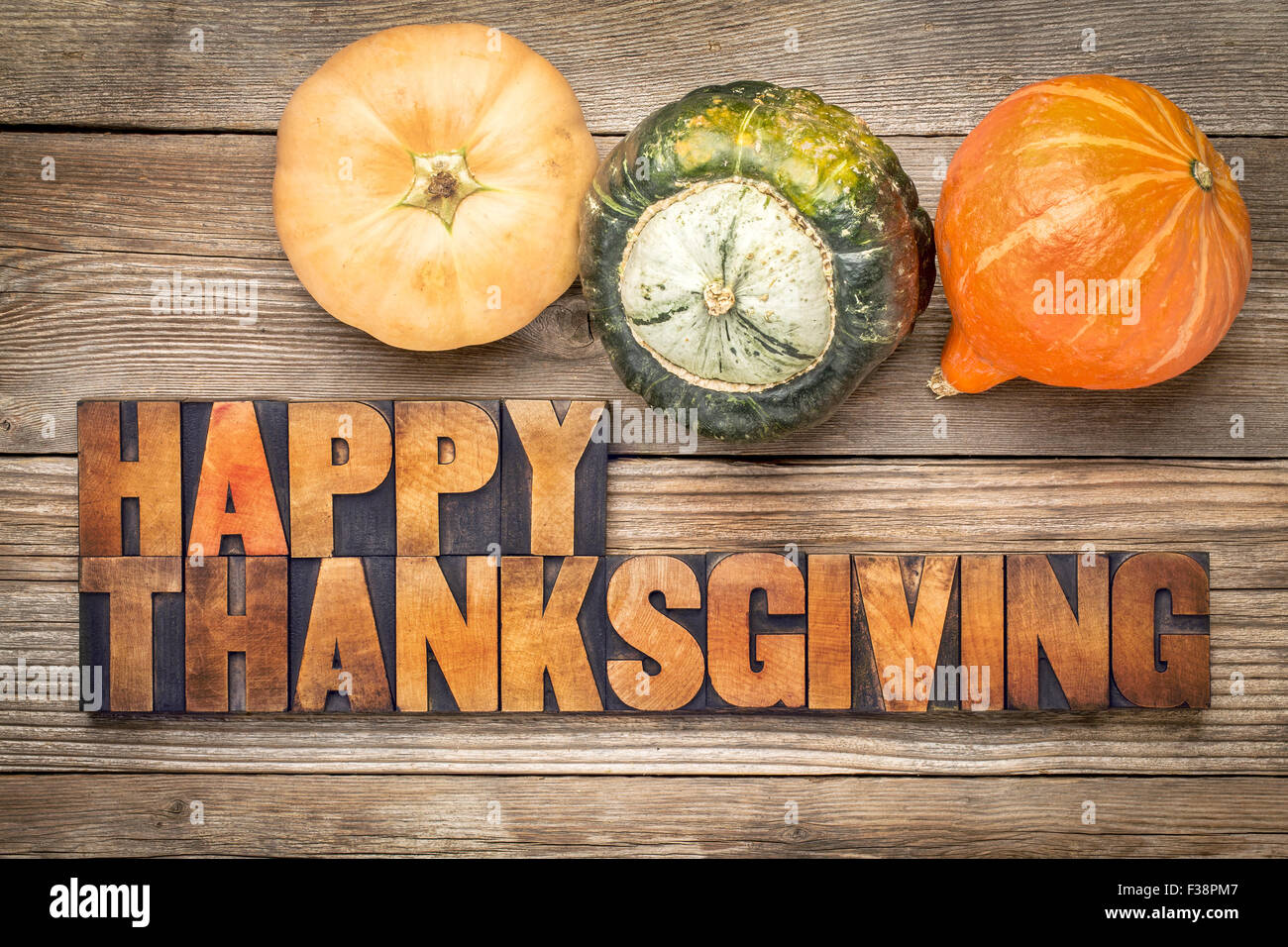Happy Thanksgiving greeting card - text in vintage letterpress wood ...