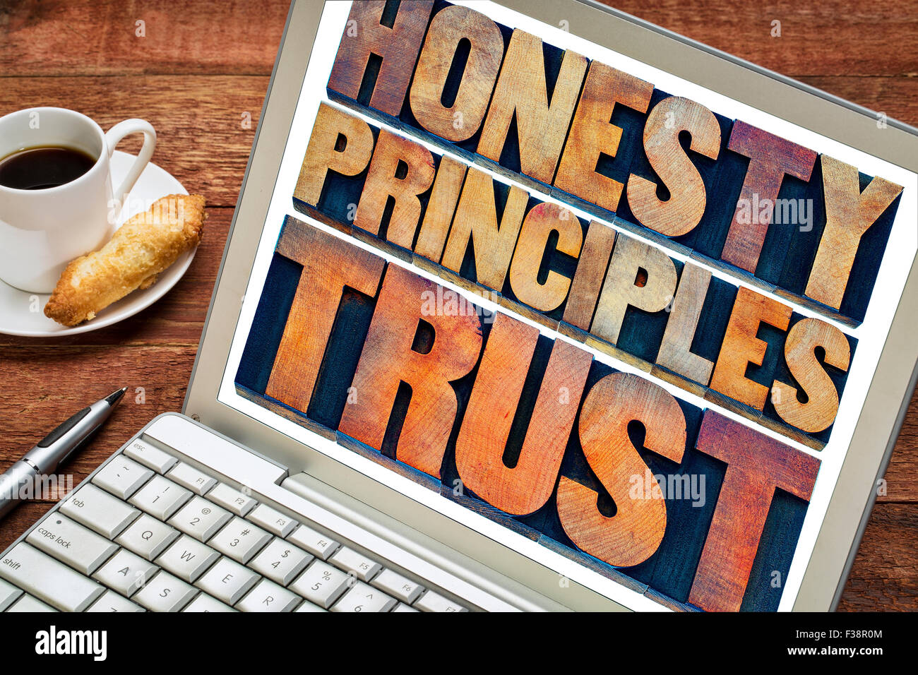 honesty, principles and trust concept - words in vintage letterpress ...