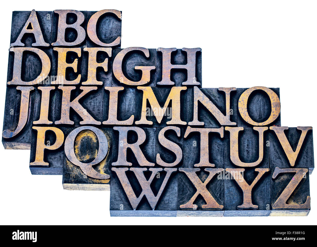 uppercase English alphabet in vintage letterpress wood type printing ...