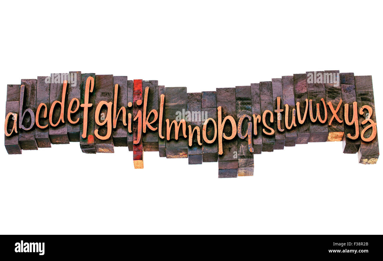 English alphabet in a wavy row - letterpress wood type printing blocks ...