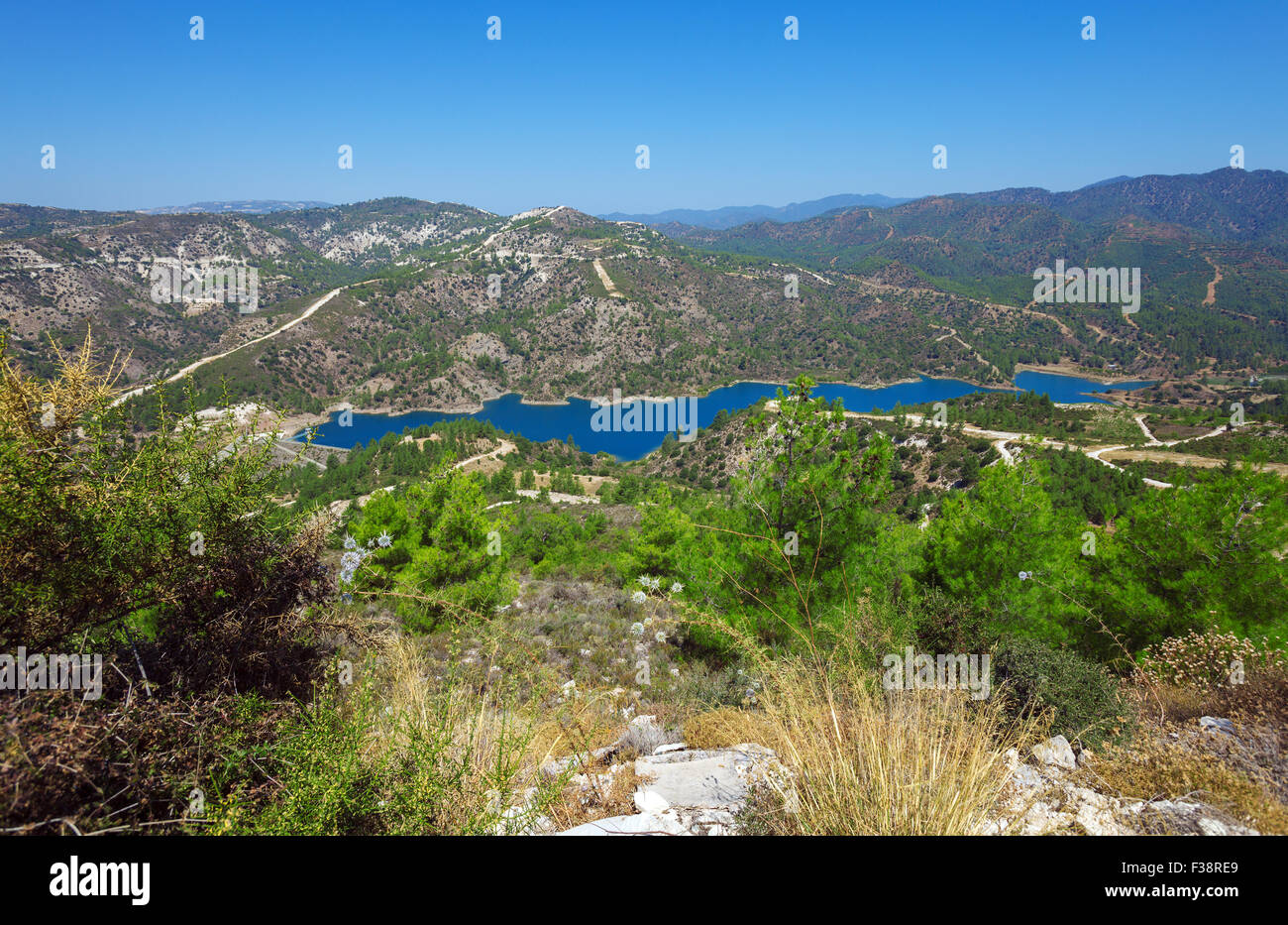 Kouris dam with reservoir, the largest of a network of 107 dams, 15 km ...