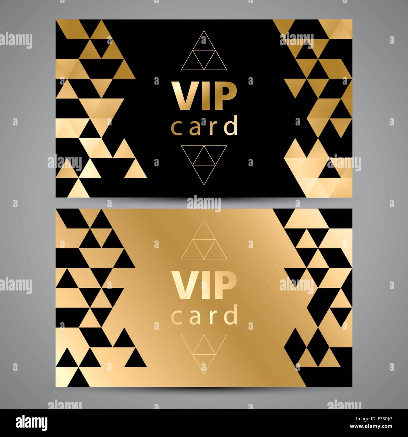 VIP cards. Black and golden design. Triangle decorative patterns Stock ...