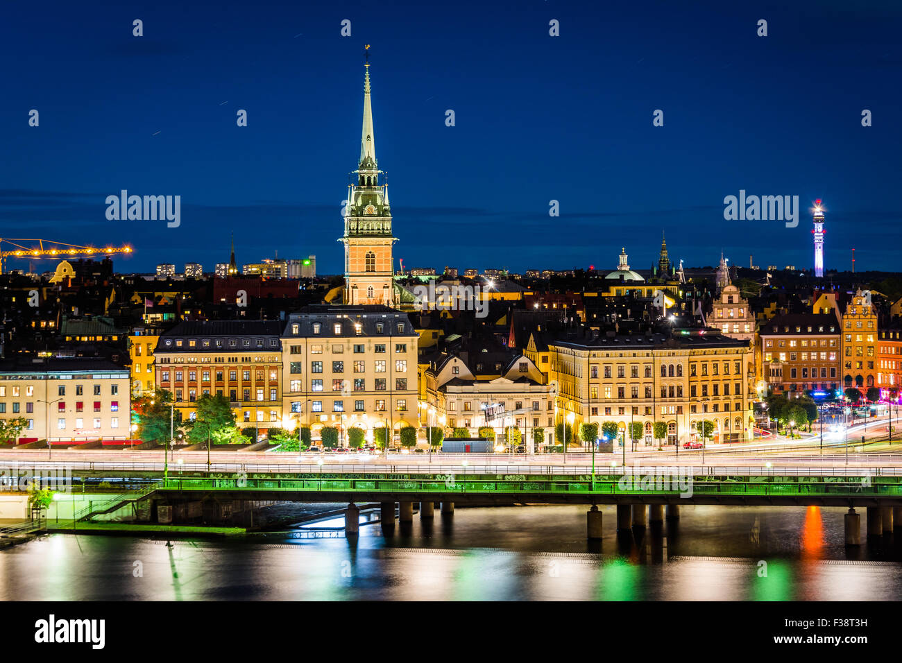 View of Galma Stan at night, from Monteliusvägen, in Södermalm ...
