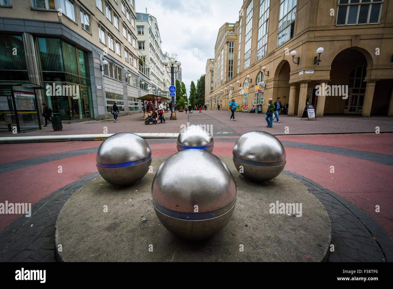Metal spheres in front of the Stockholms södra station in Sodermalm ...