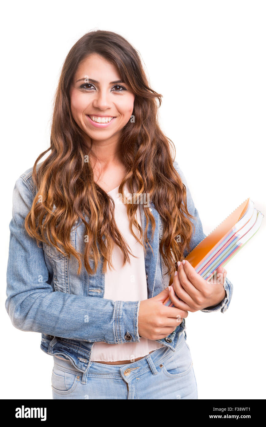 Young student posing over a white background Stock Photo - Alamy
