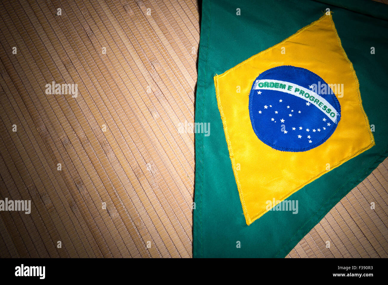 Brazil pennant flag with copy space on rustic natural fibre rattan ...