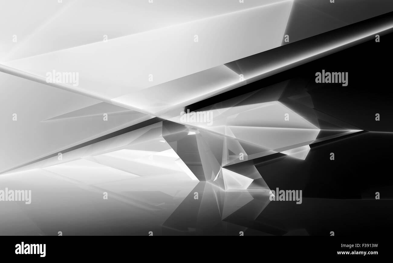 Abstract empty room interior with bright shining black polygonal ...