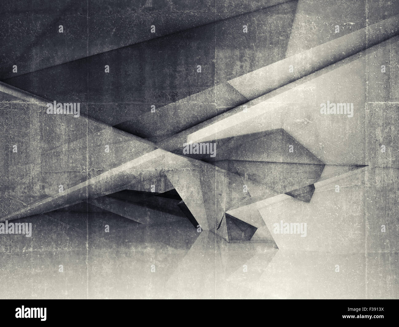 Abstract empty room interior with chaotic polygonal structure and ...