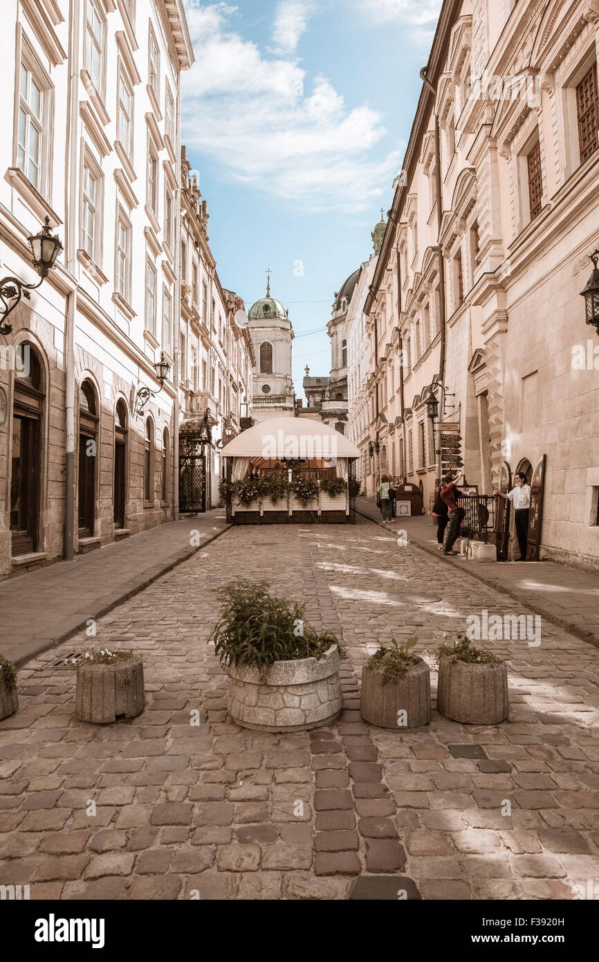 urban landscape, street of the historic Lviv center Stock Photo - Alamy