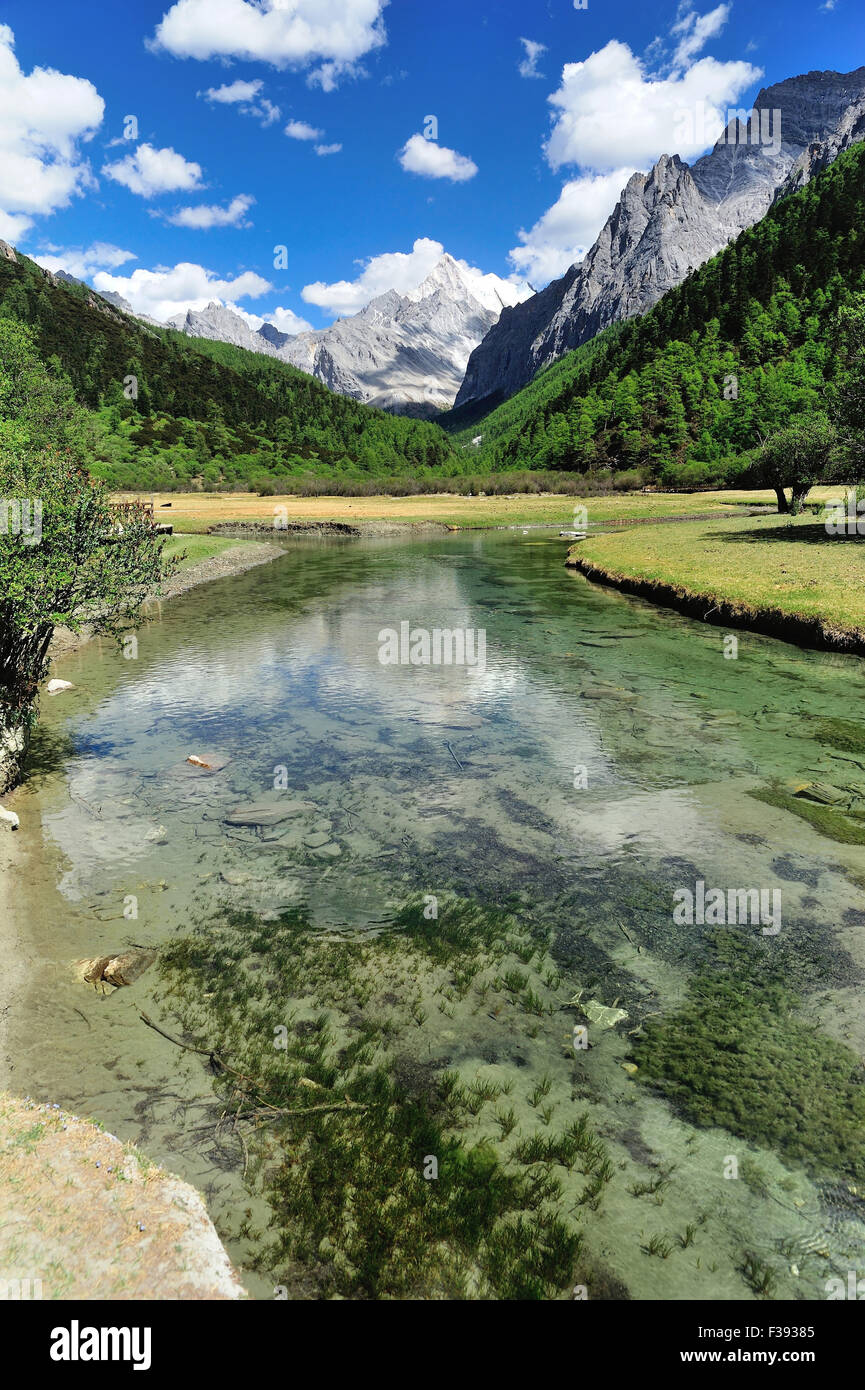 Tibet snow mountain with river in China Stock Photo - Alamy