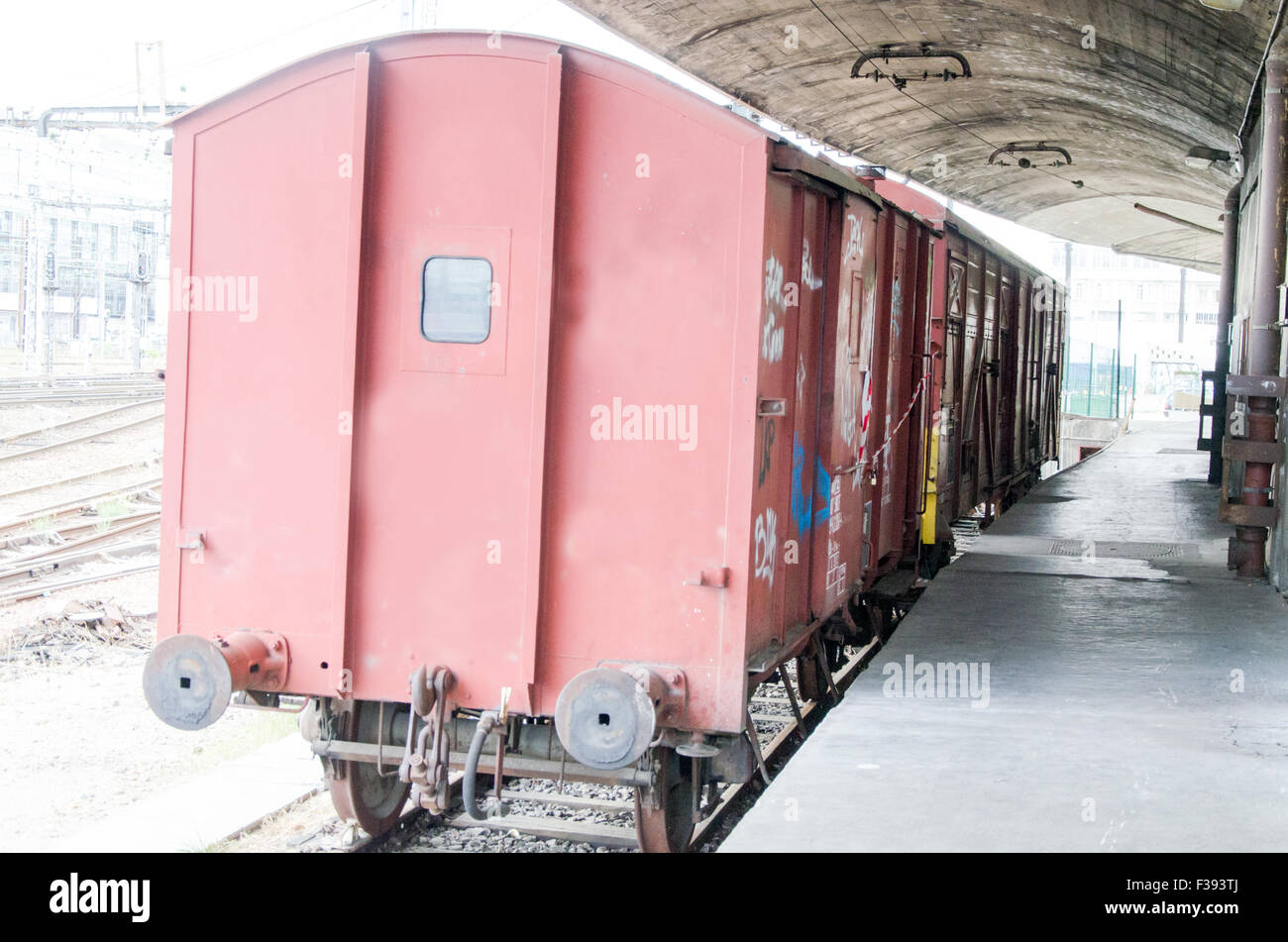 Old abandonned colorful train f Stock Photo - Alamy