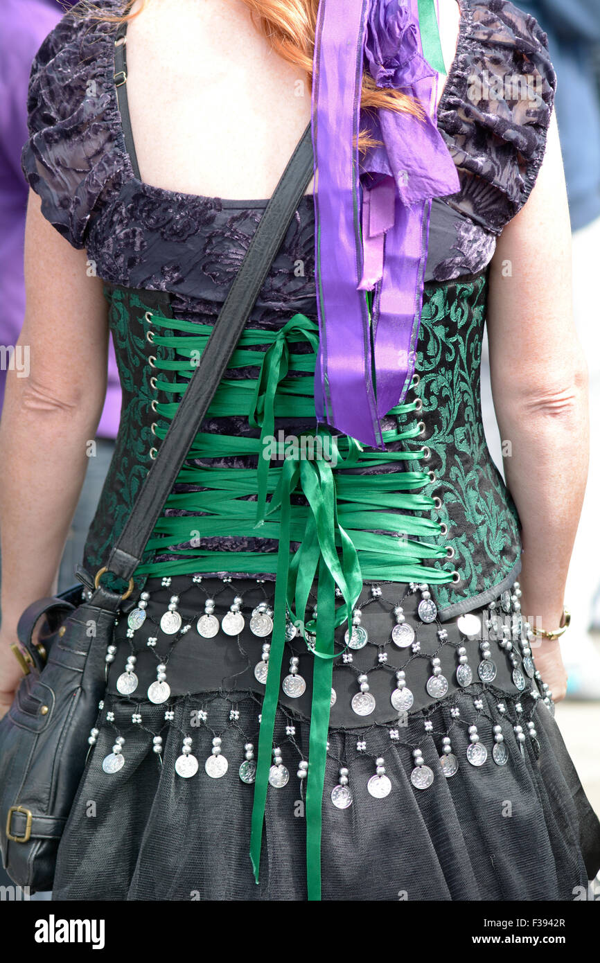 Female Morris Dancers costume with ribbon and corset at the Castle Road ...