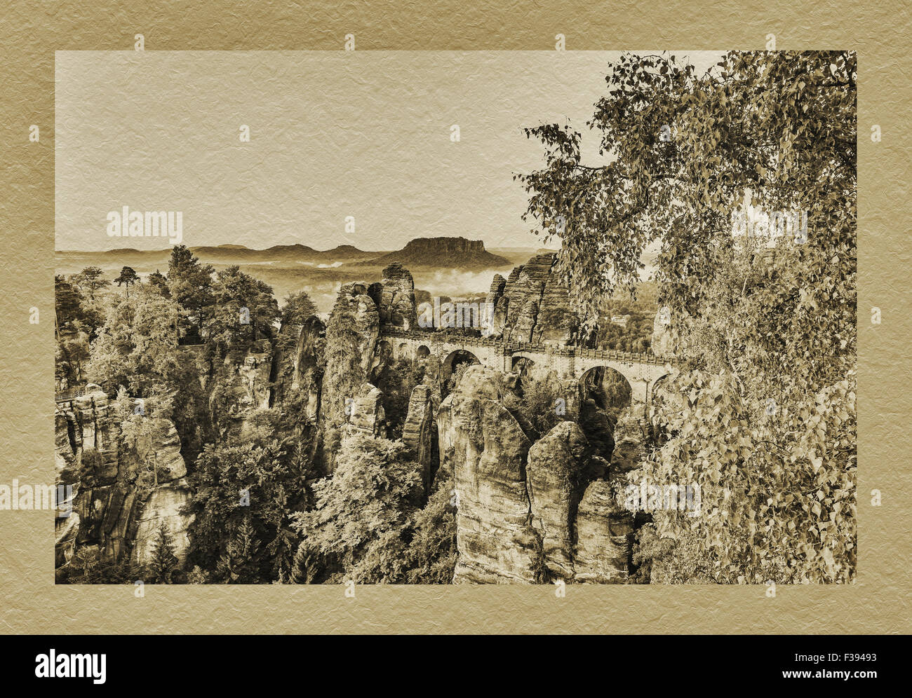 Spectacular rock formation Bastei (Bastion) and Bastei Bridge, most ...