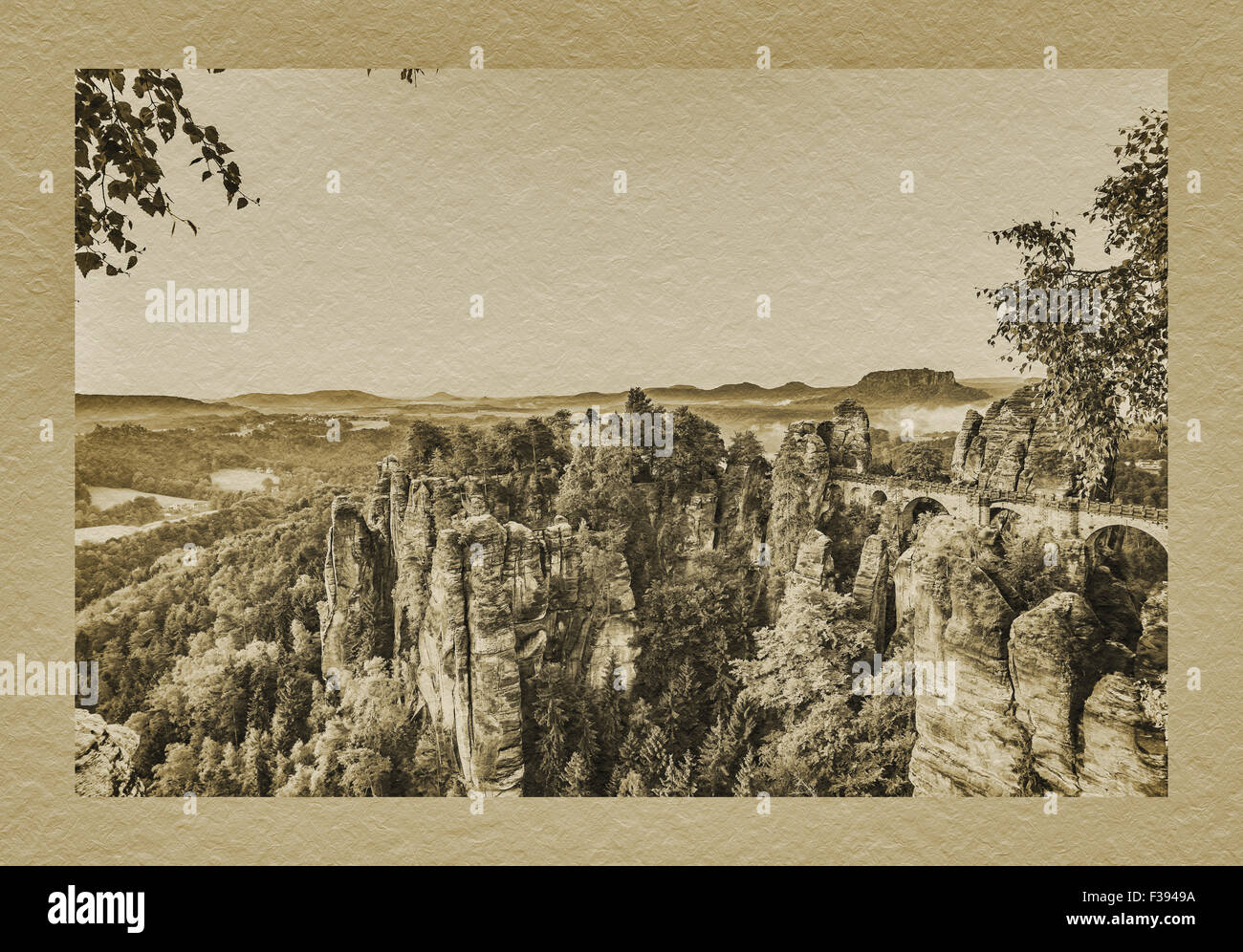 Spectacular rock formation Bastei (Bastion) and Bastei Bridge, most ...