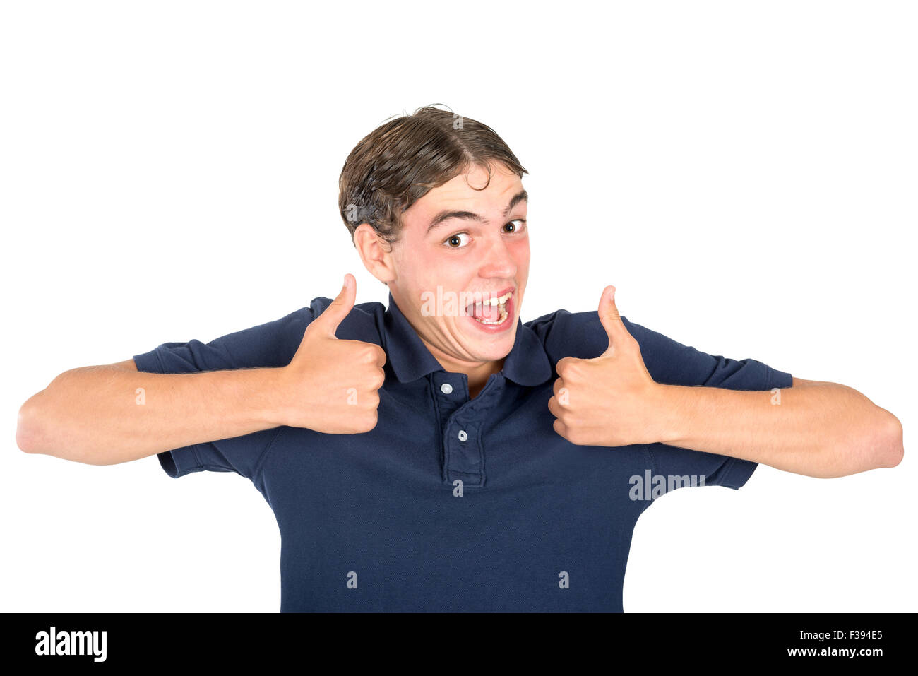 Teenager boy making happy faces isolated in white Stock Photo - Alamy