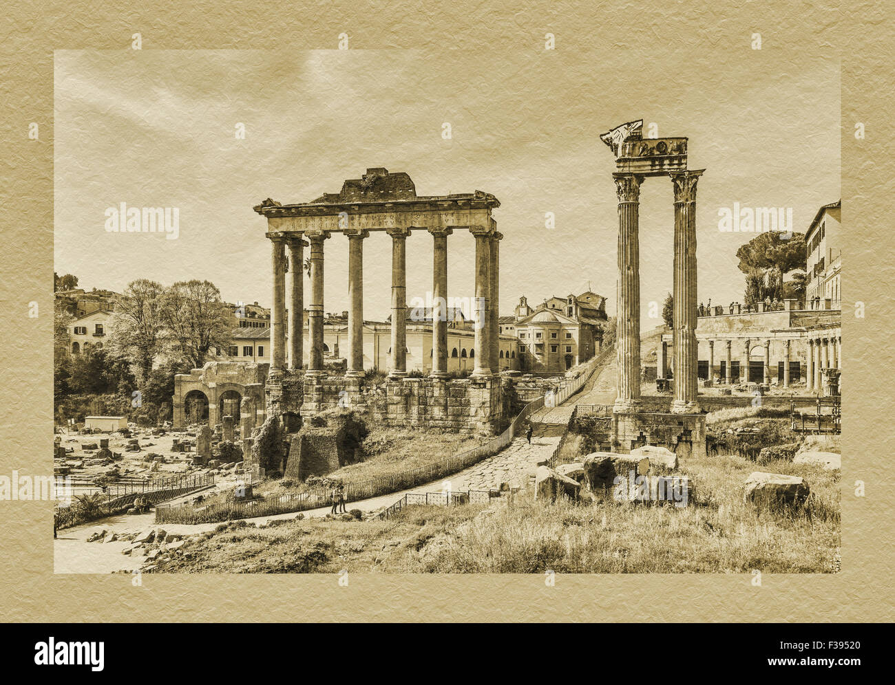 Roman Forum with the Temple of Saturn and the three remaining columns ...