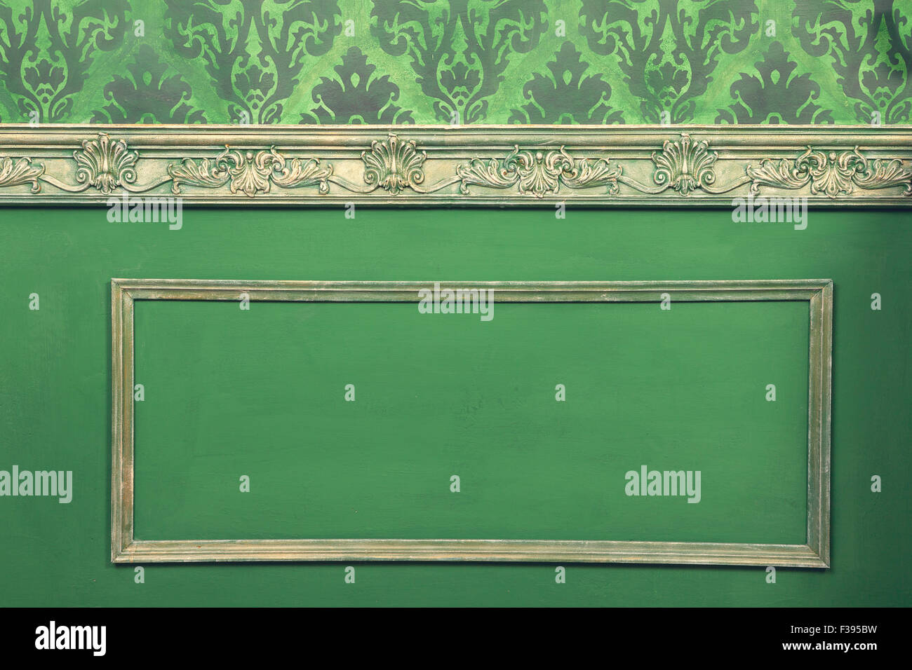 Retro interior from rococo period in green style. Vintage details of ...