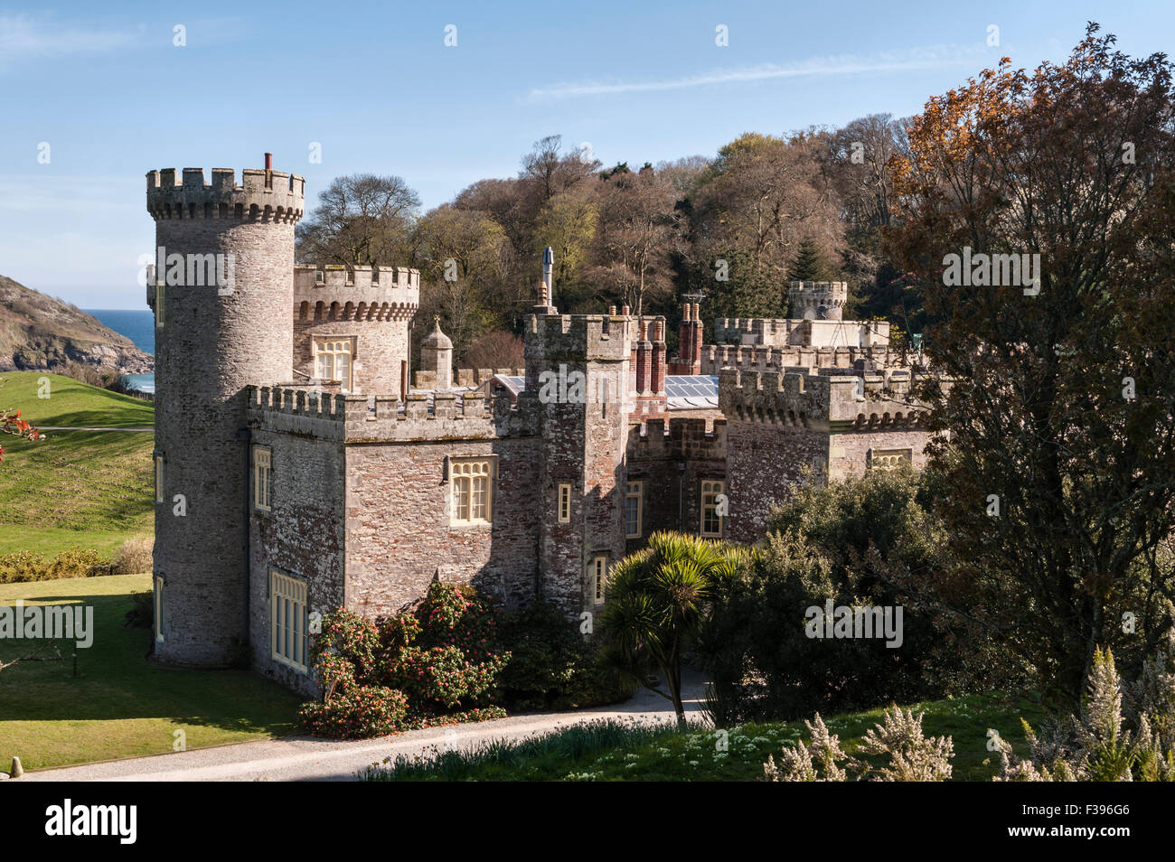 Caerhays Castle, Saint Austell, Cornwall, UK, built c.1810. The gardens ...