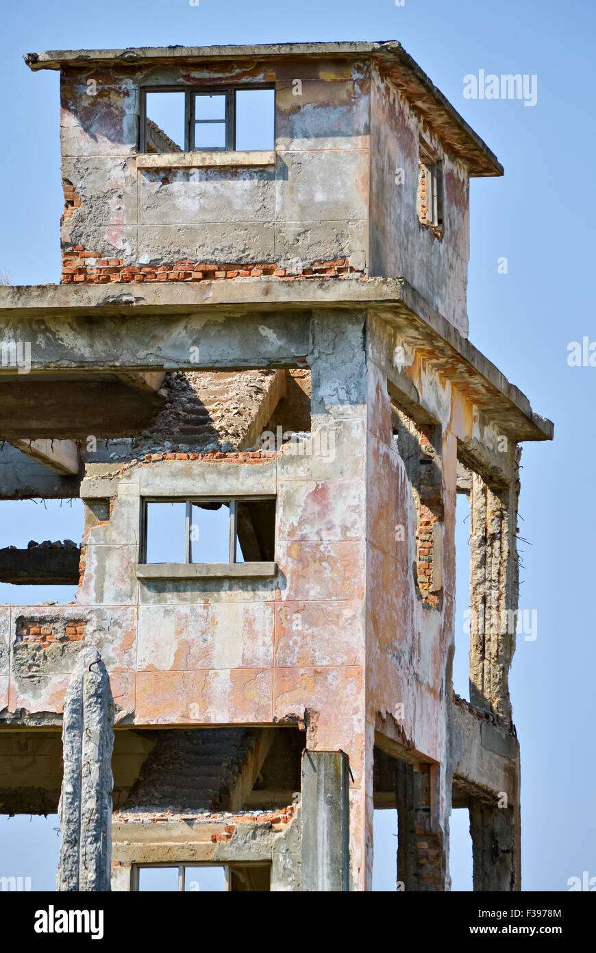 Old tower destroyed and abandoned as a hazardous wreck Stock Photo - Alamy