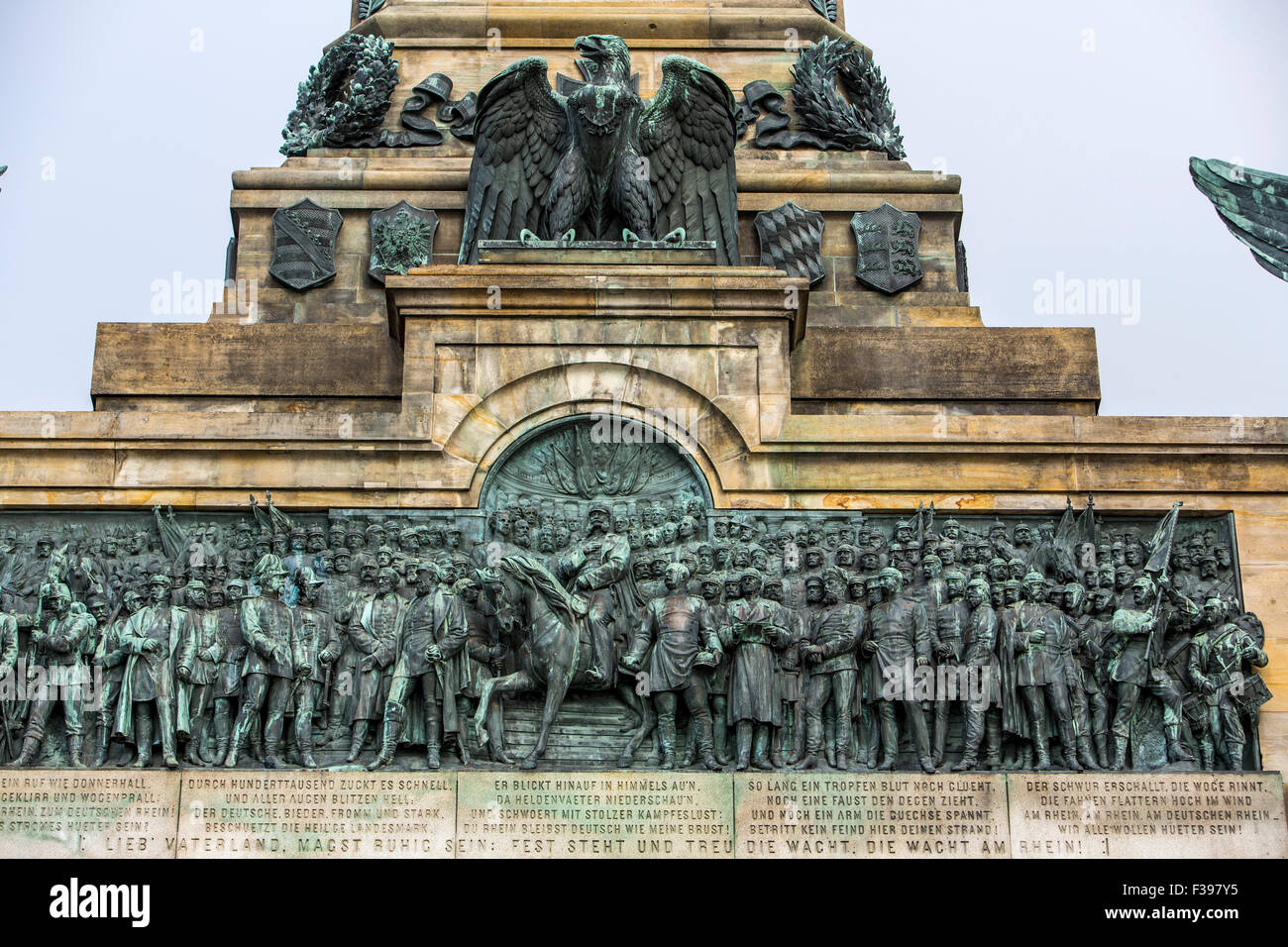 Niederwald memorial, statue of Germania, overlooking the Rhine valley ...