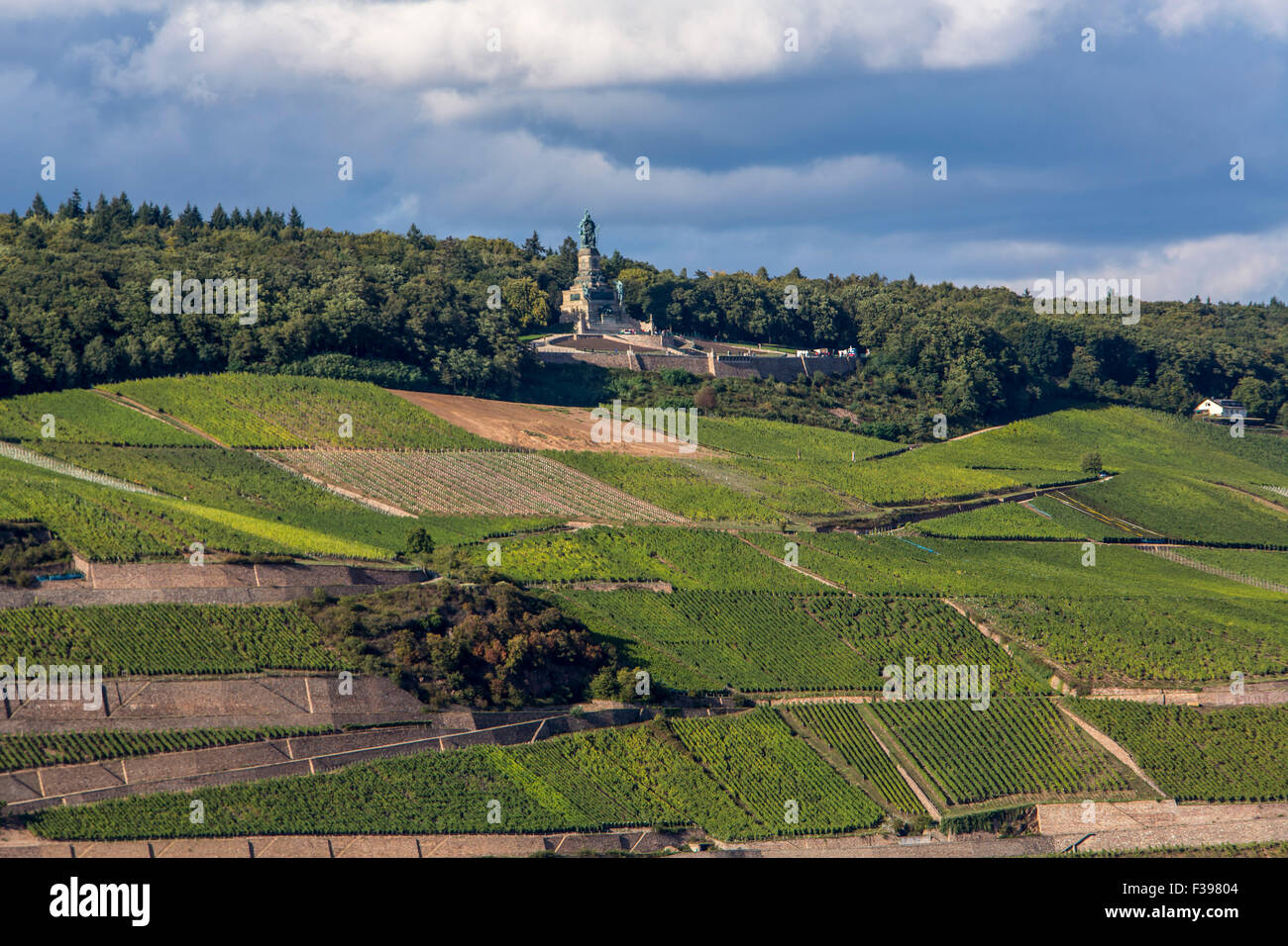 Niederwald memorial, statue of Germania, overlooking the Rhine valley ...