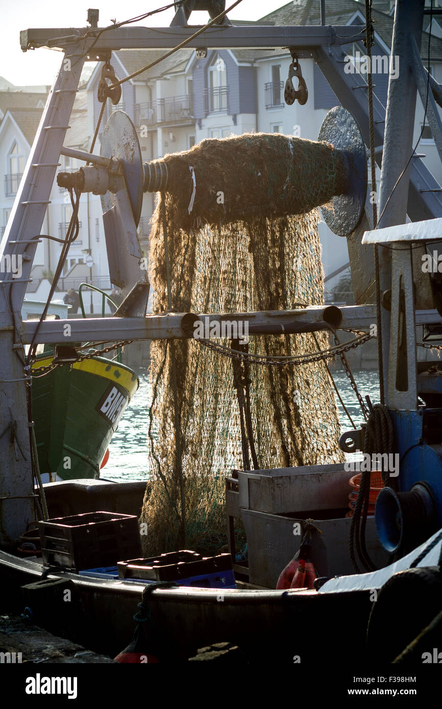 trawler nets in Brixham harbour Stock Photo - Alamy