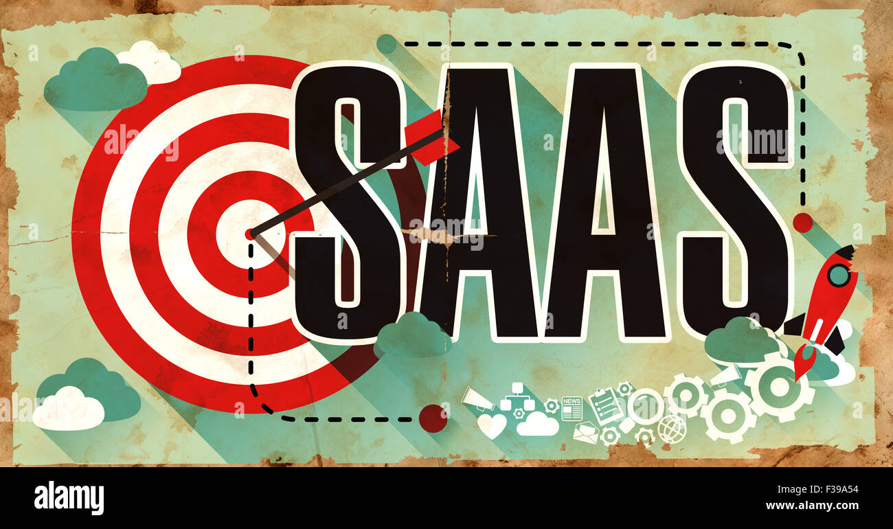 SAAS on Grunge Poster on Old Paper in Flat Design with Long Shadows ...