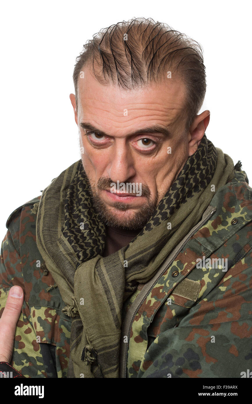 adult scary man in a camouflage jacket. a dangerous person Stock Photo ...